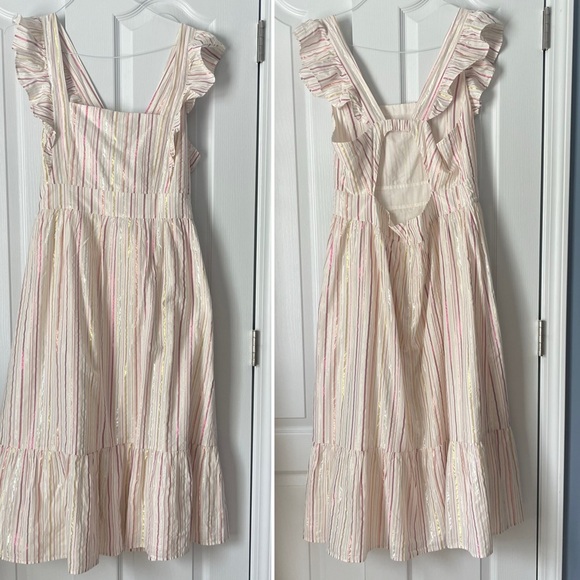 LOFT | Dresses | Nwot Loft Back Cutout Striped Shimmer Midi Dress ...